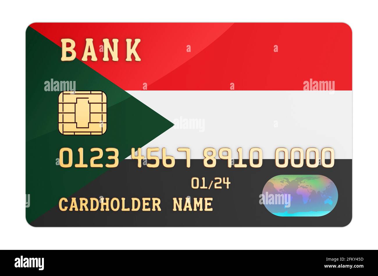 Bank credit card featuring Sudanese flag. National banking system in ...