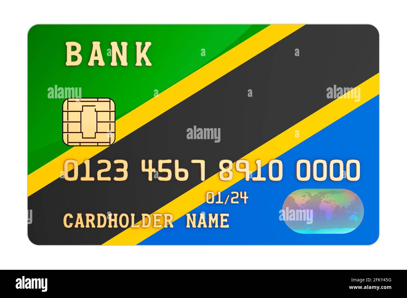 Bank credit card featuring Tanzanian flag. National banking system in ...