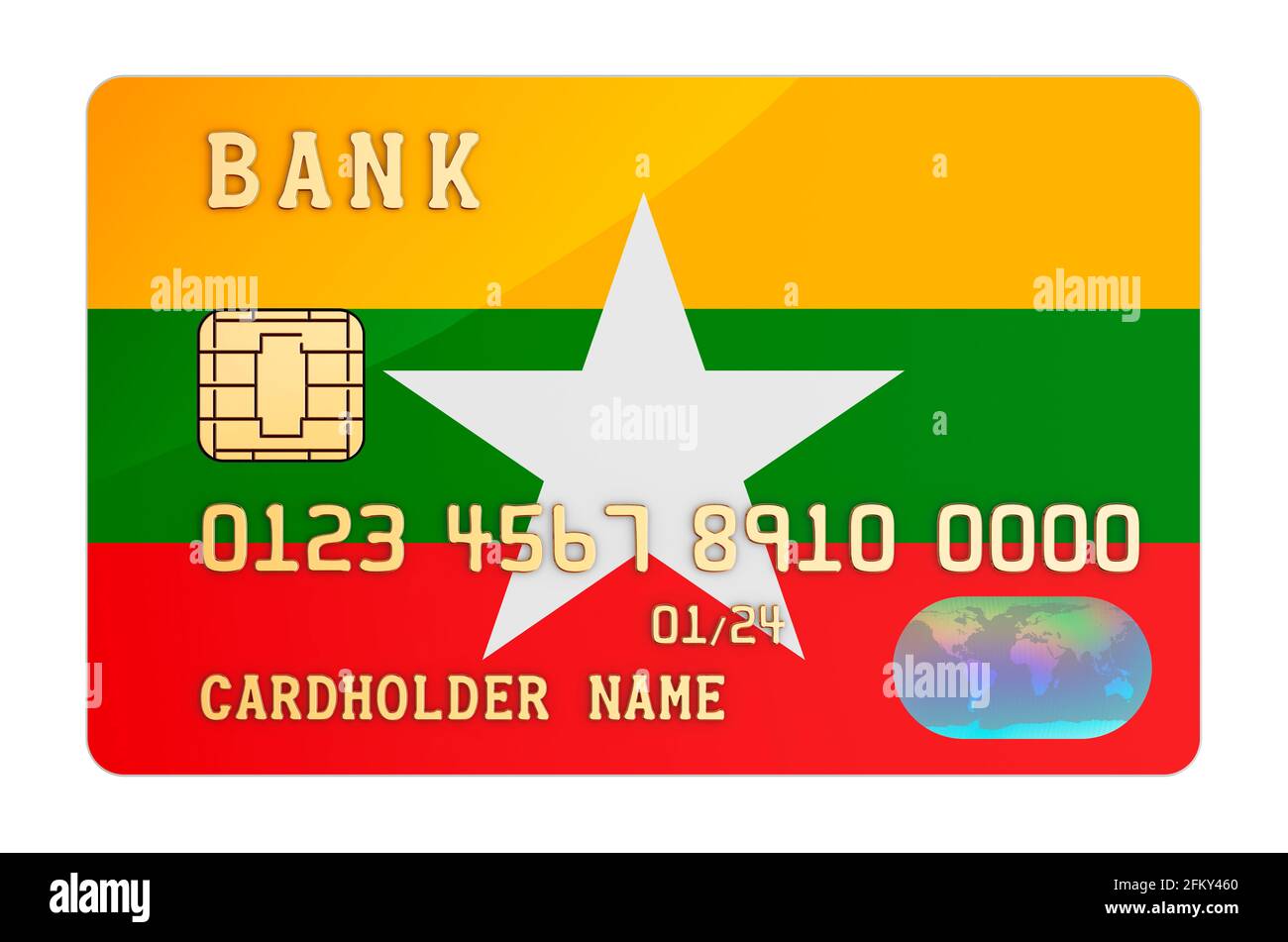 Bank credit card featuring Myanmar flag. National banking system in ...
