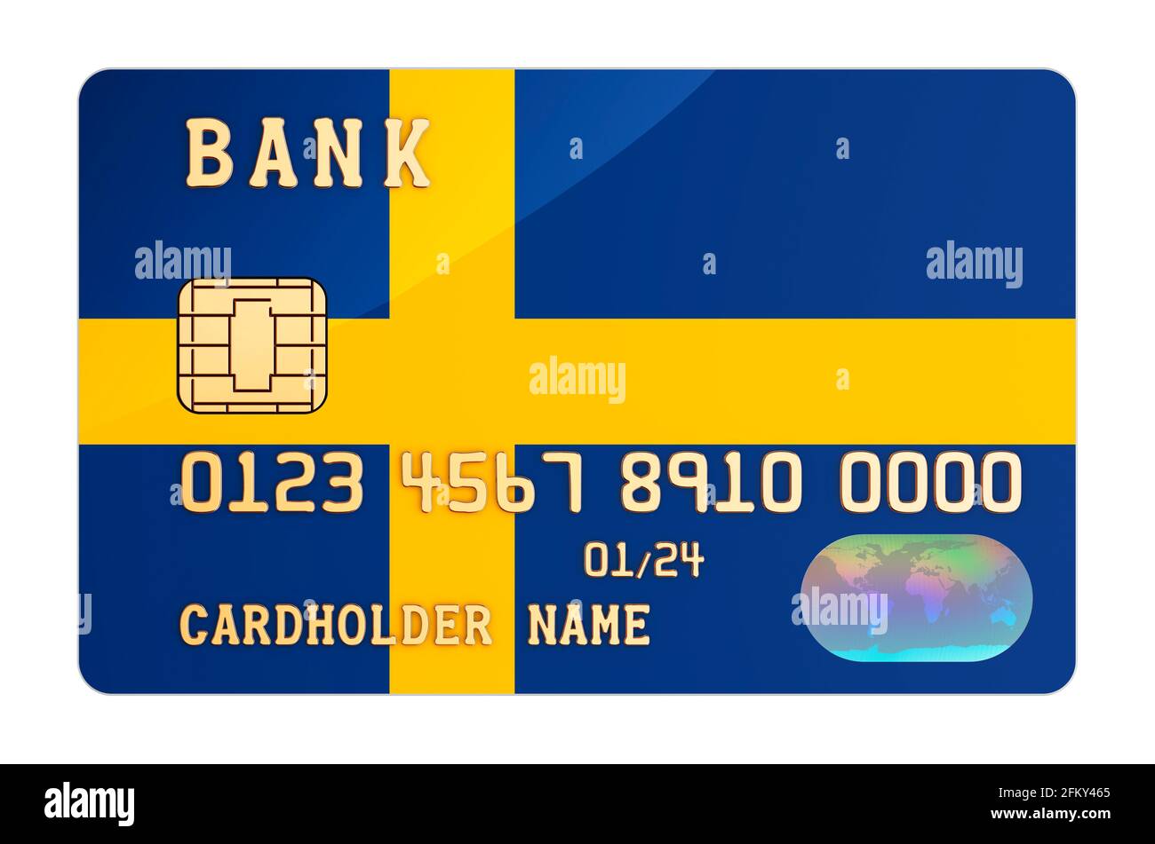 Bank credit card featuring Swedish flag. National banking system in ...