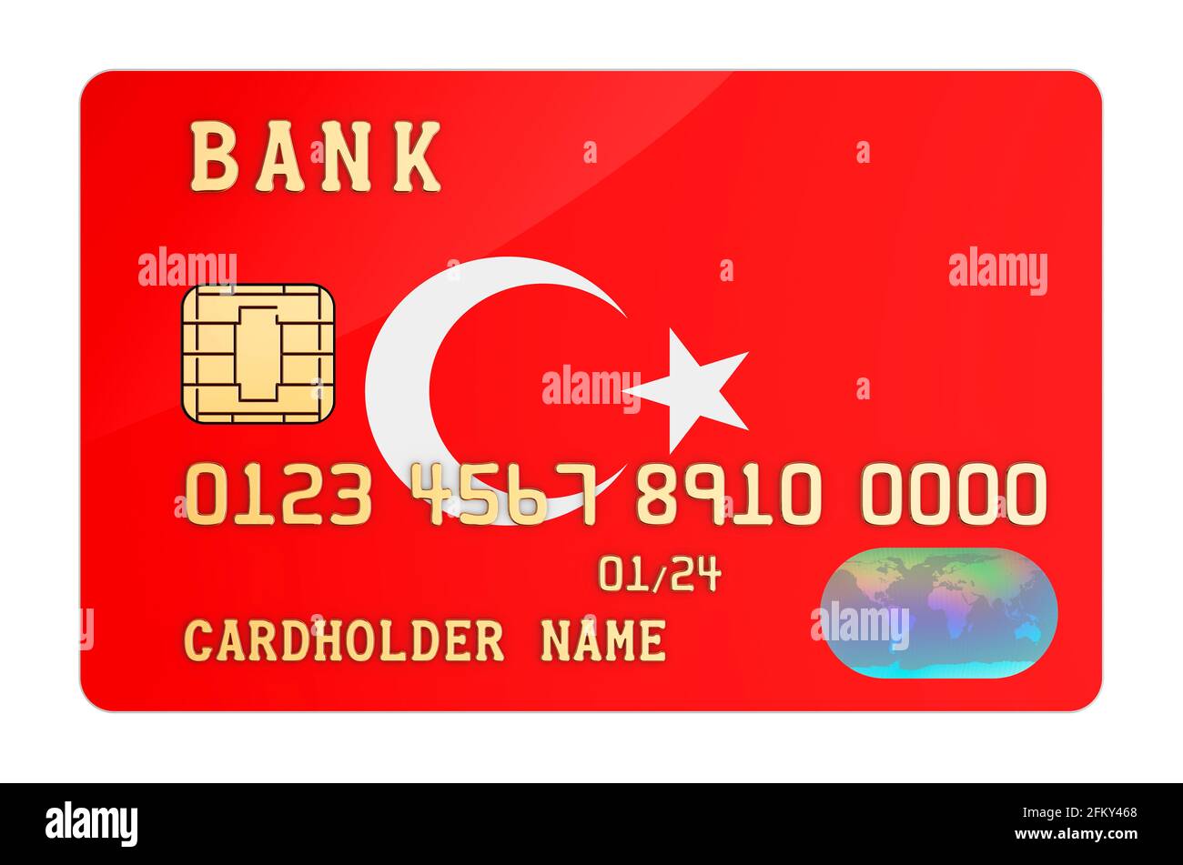 Bank credit card featuring Turkish flag. National banking system in ...