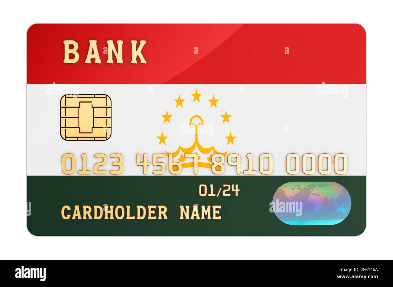 Bank credit card featuring Tajik flag. National banking system in ...