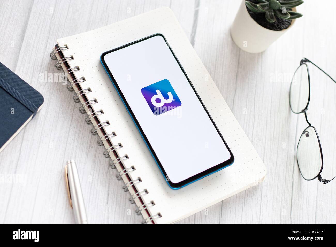 Assam, india - May 04, 2021 : Du network logo on phone screen stock ...