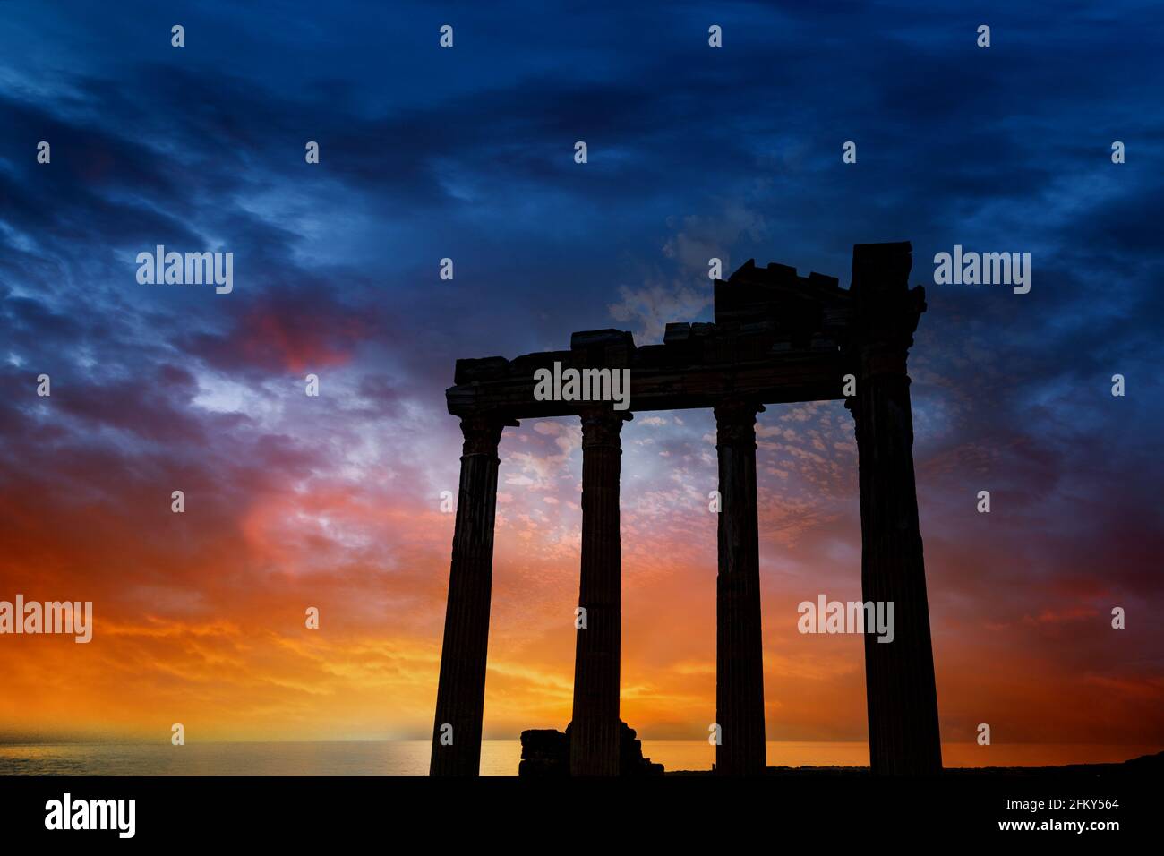 Architectural columns from the times of ancient greece. Ruins against ...