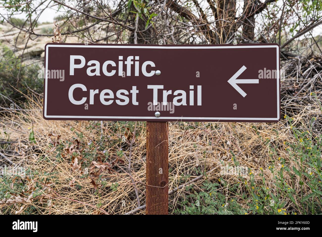 Sign leading to the famous Pacific Crest Trail in Los Angeles County ...