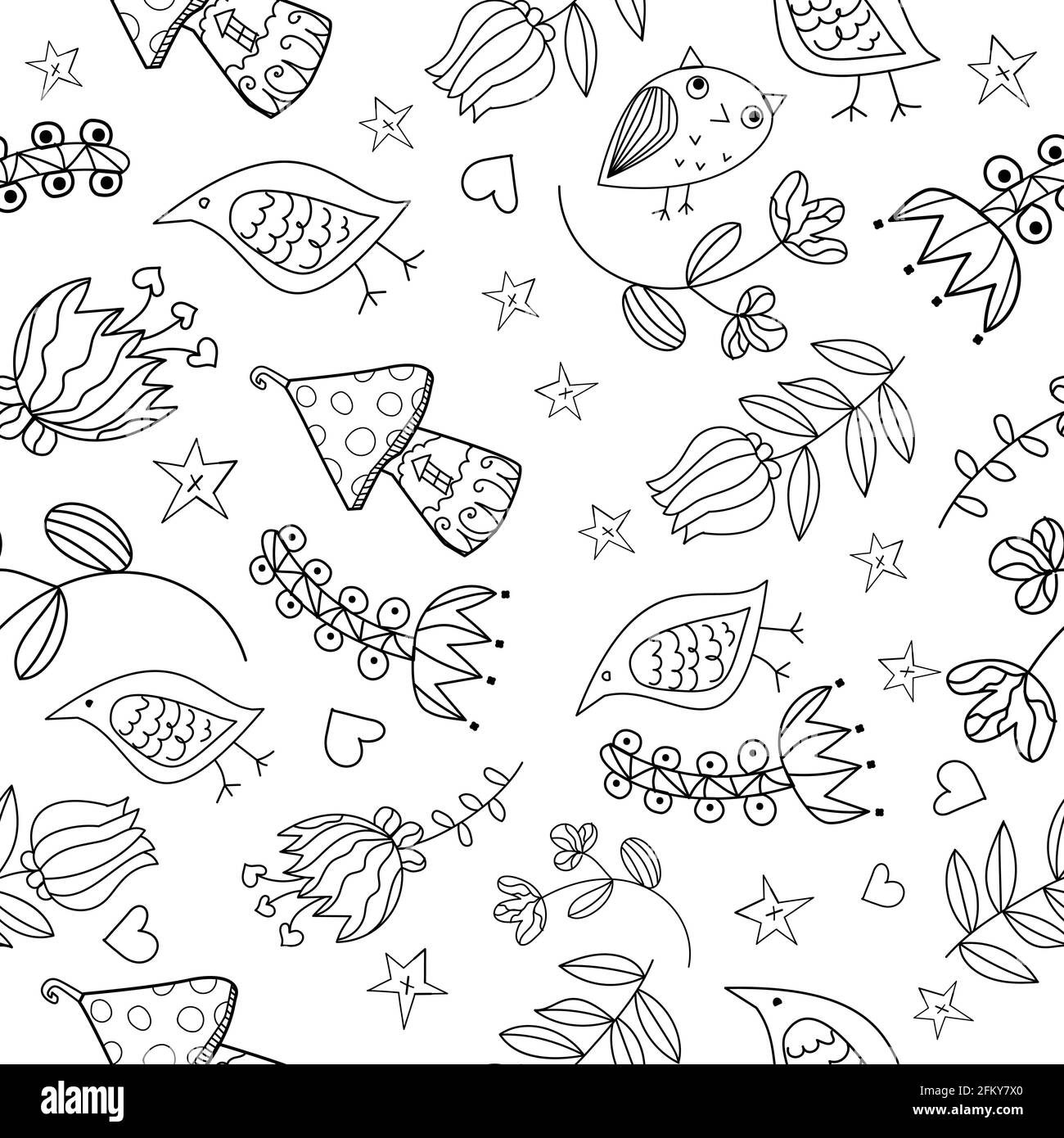 Vector floral seamless pattern. Lovely and funny elements and ...