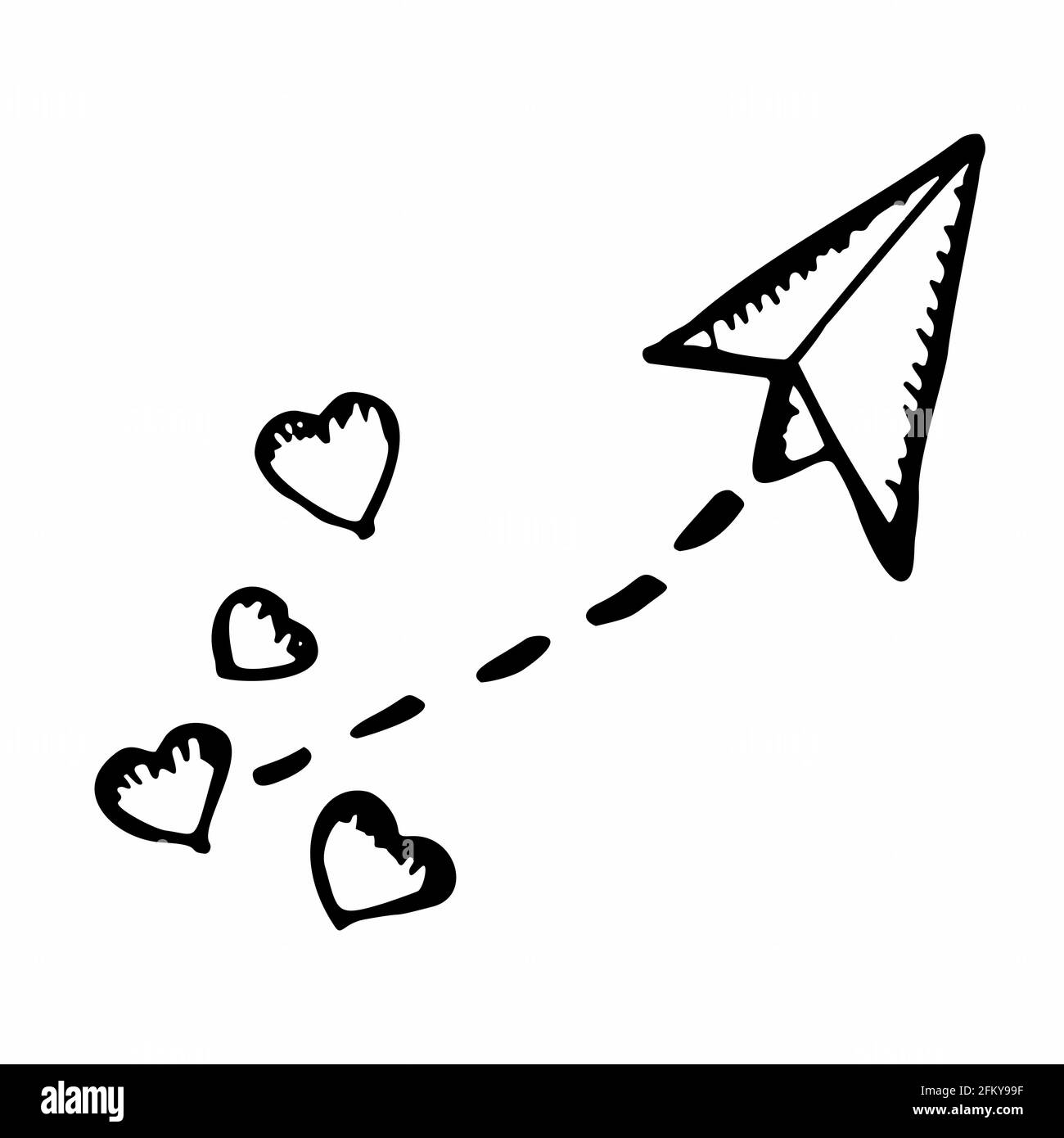 Sketch drawing in the form of a cute airplane that leaves a trace of ...