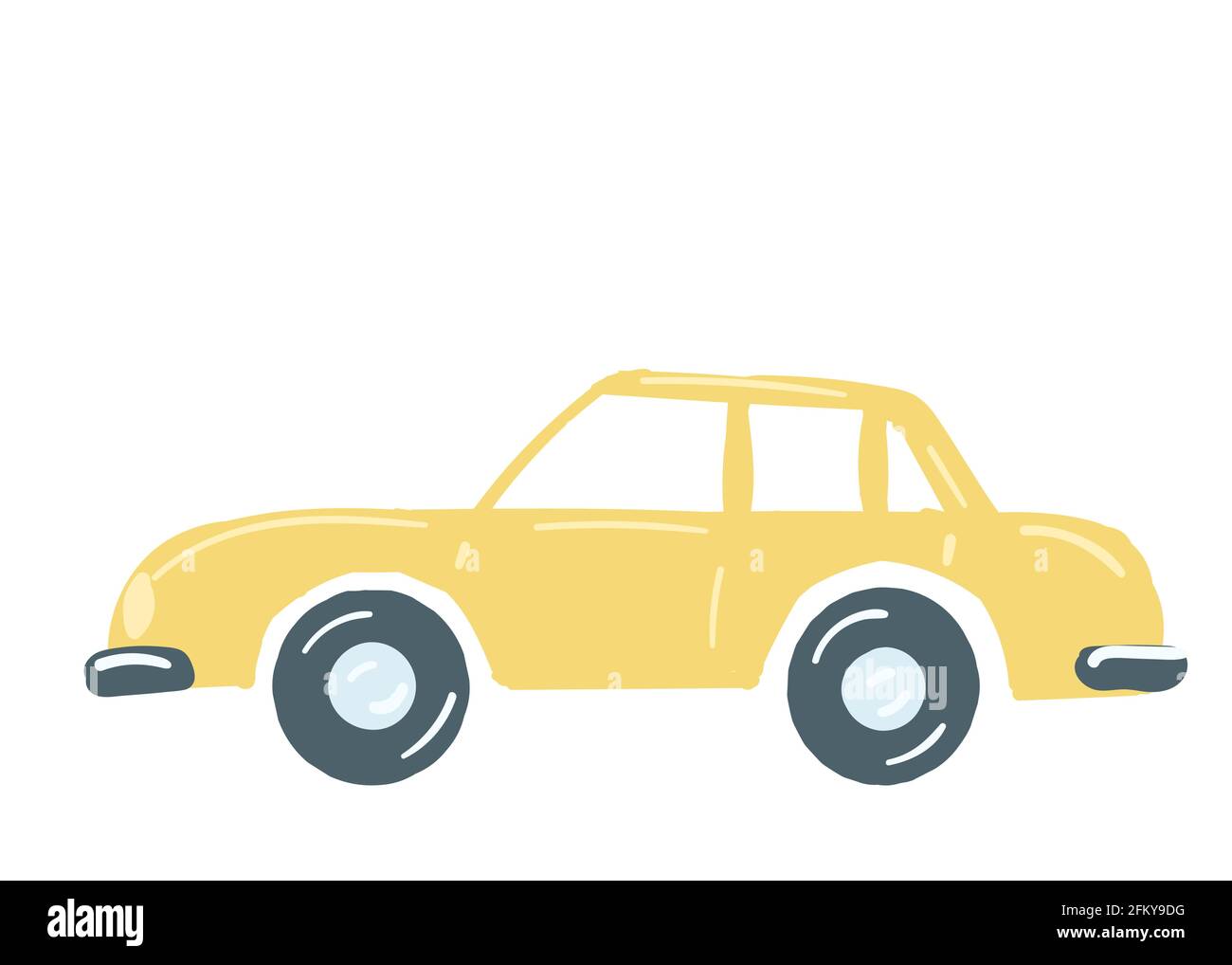yellow sedan car. isolated car with a trunk. hand drawn cartoon style ...