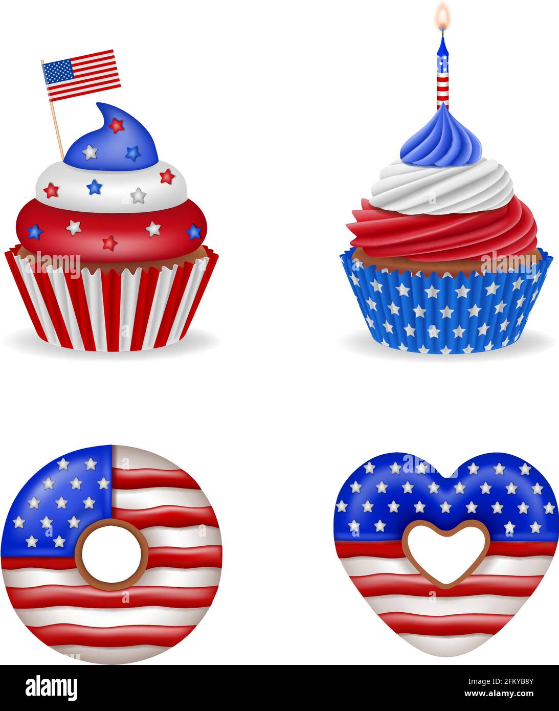 4th of july cakes. Set of american independence day sweets. isolated ...