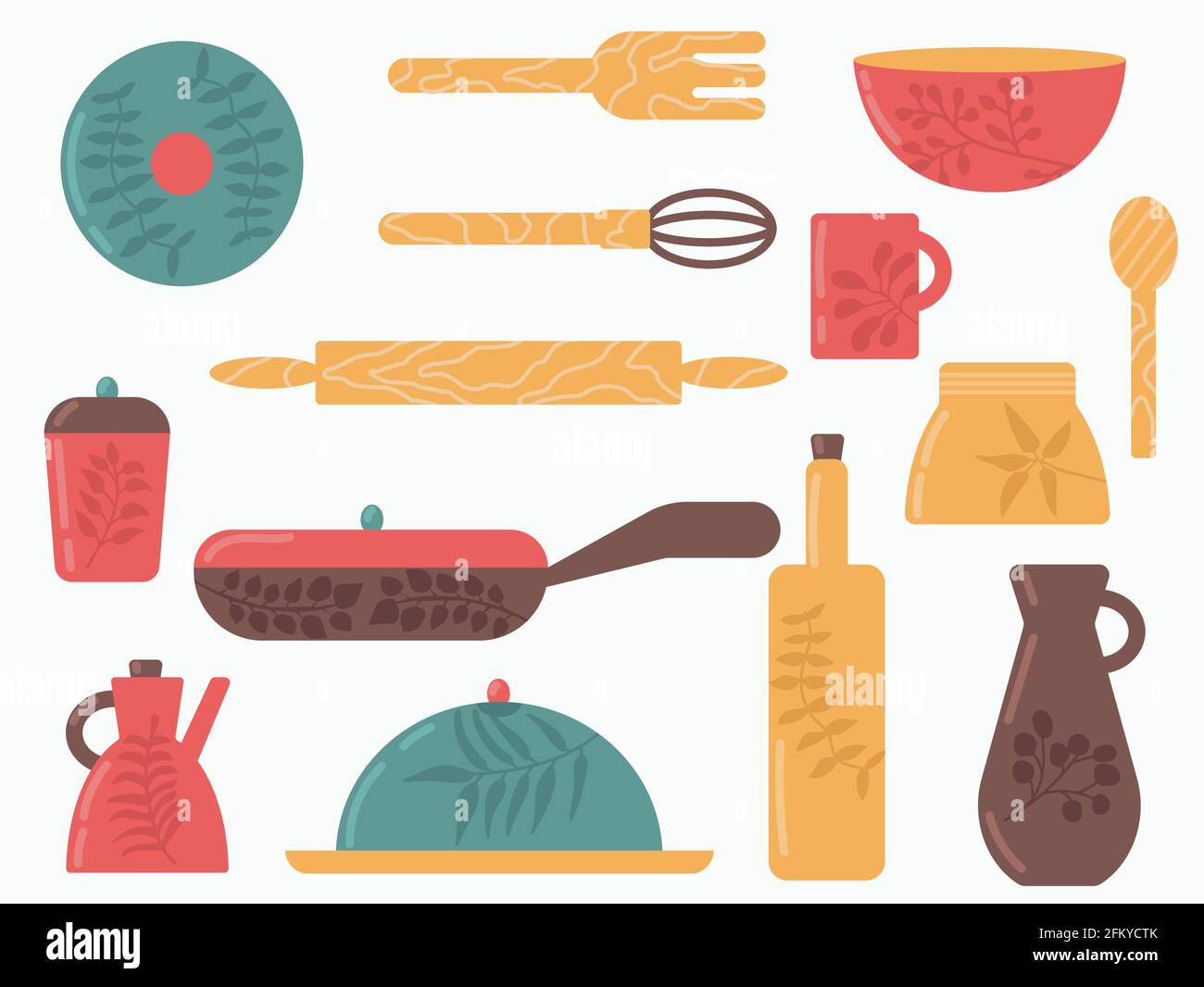 Colorful kitchenware icons on white background vector illustration ...