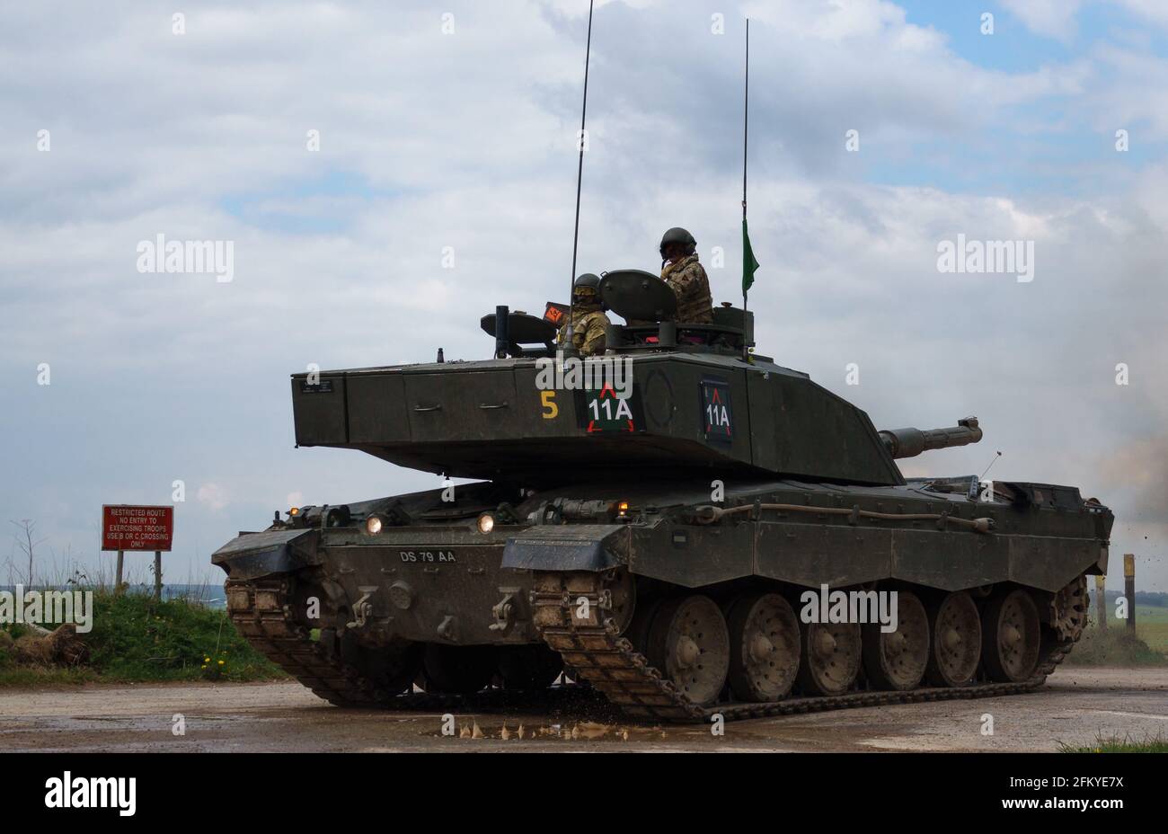 close up of a British Army Challenger 2 Main Battle Tank in action in a ...