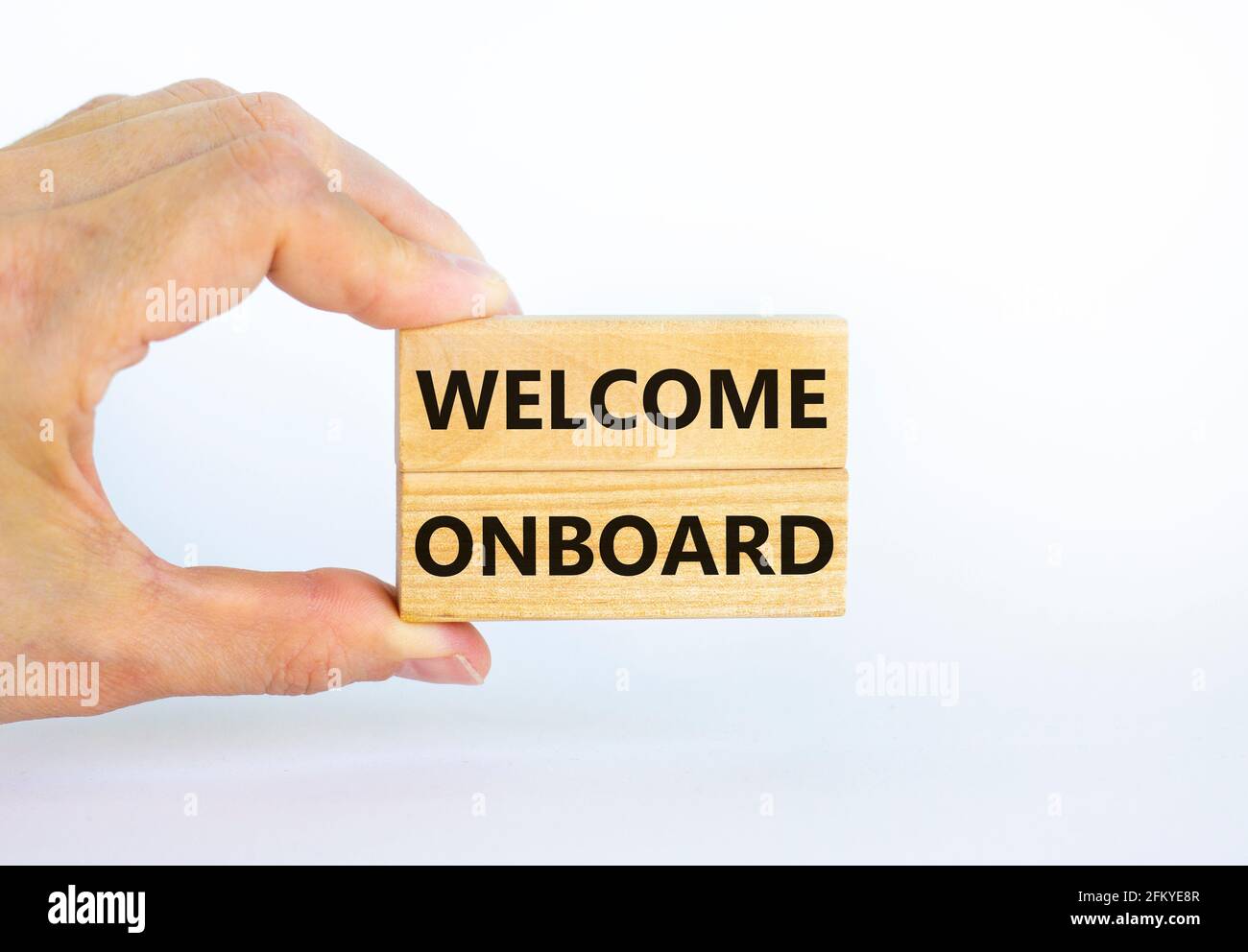 Welcome onboard symbol. Wooden blocks with words 'Welcome onboard' on ...