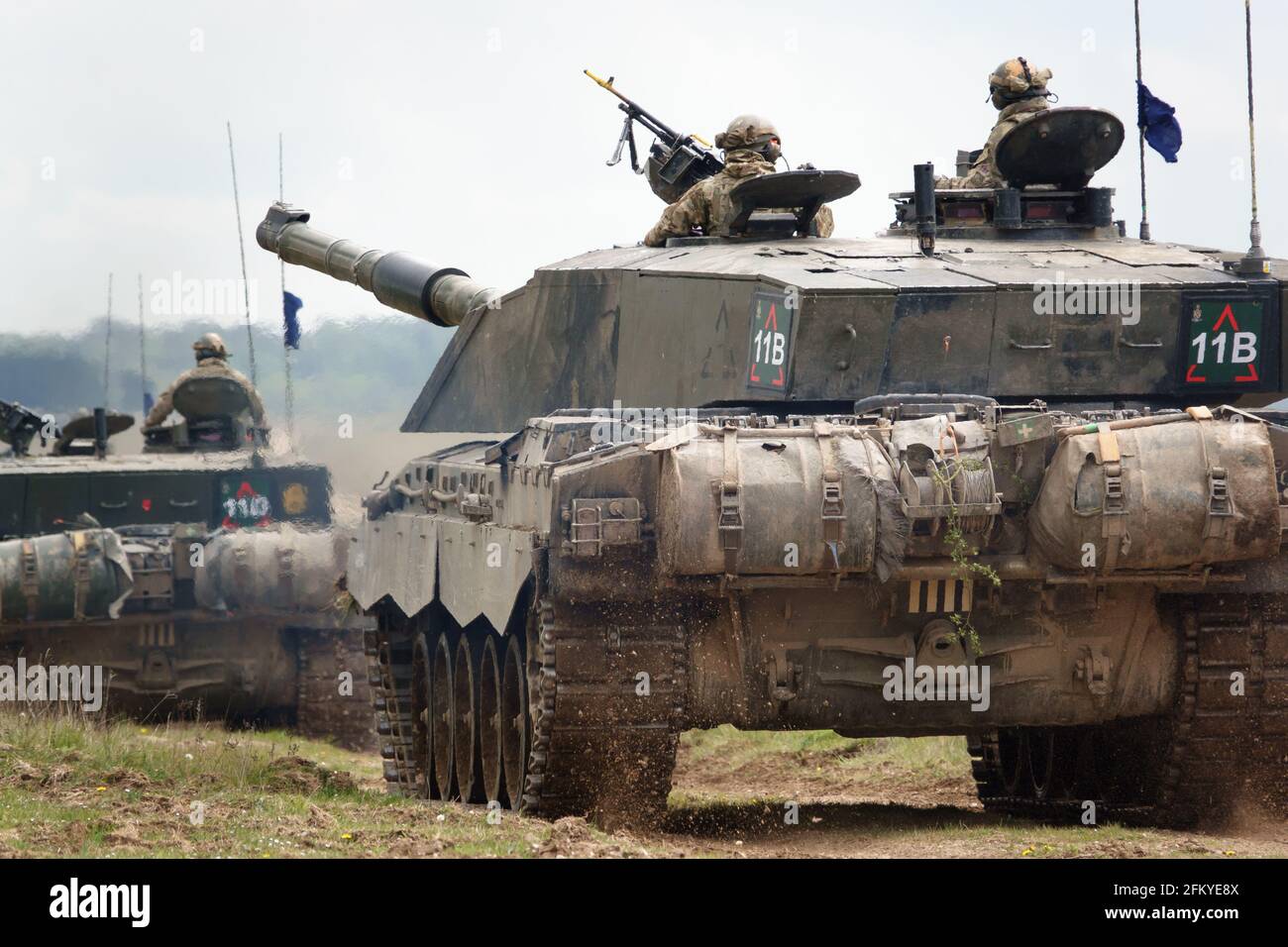 close up of a British Army Challenger 2 Main Battle Tank in action in a ...