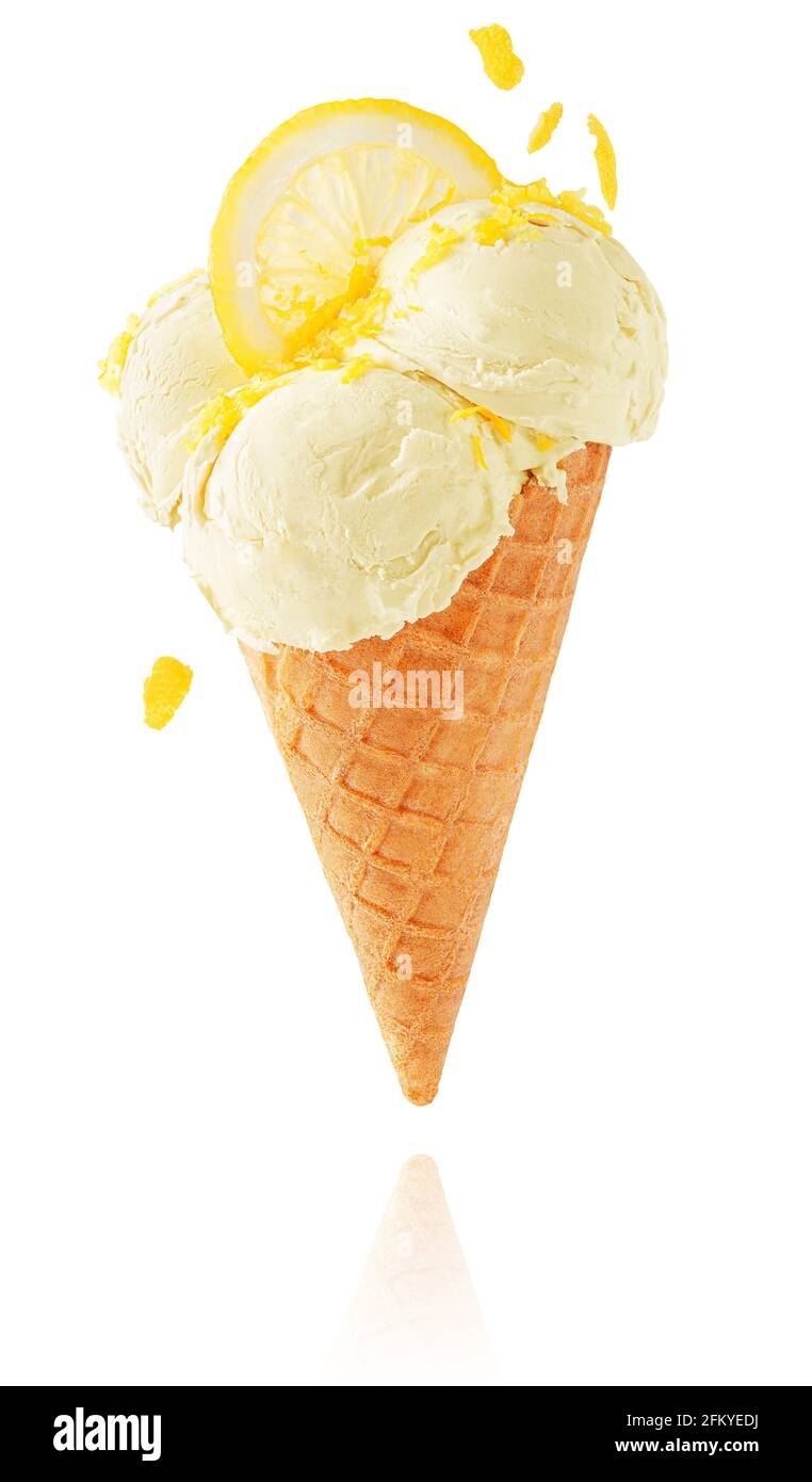 Lemon ice cream isolated on white background with clipping path Stock ...