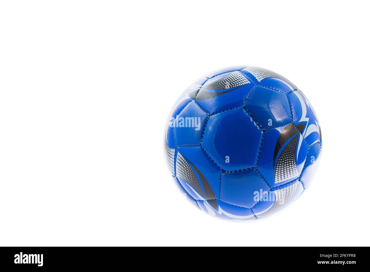 Blue and black soccer ball - Text space Stock Photo - Alamy