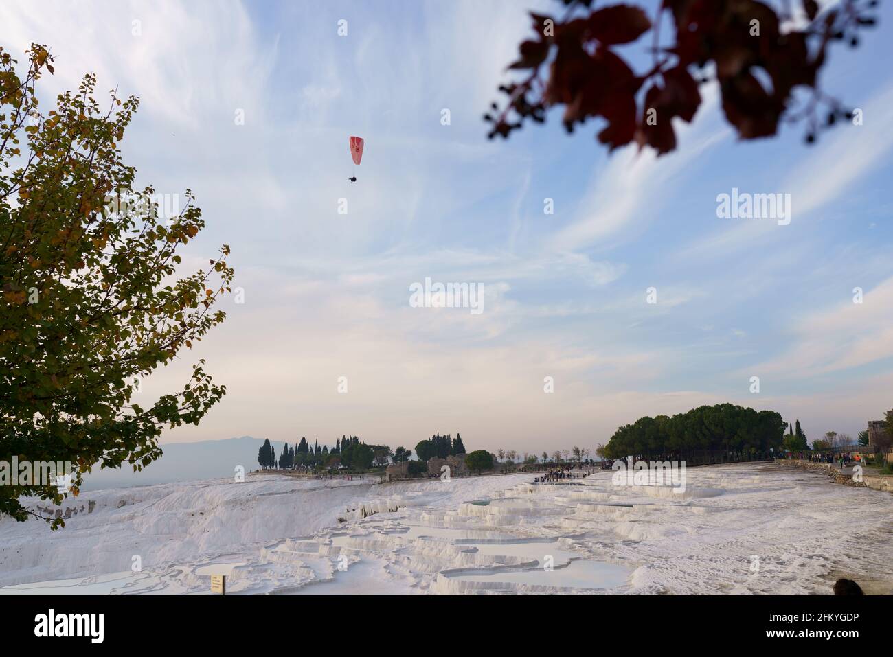 limestone travertine terraces tranquility under deep blue sky Pamukkale ...
