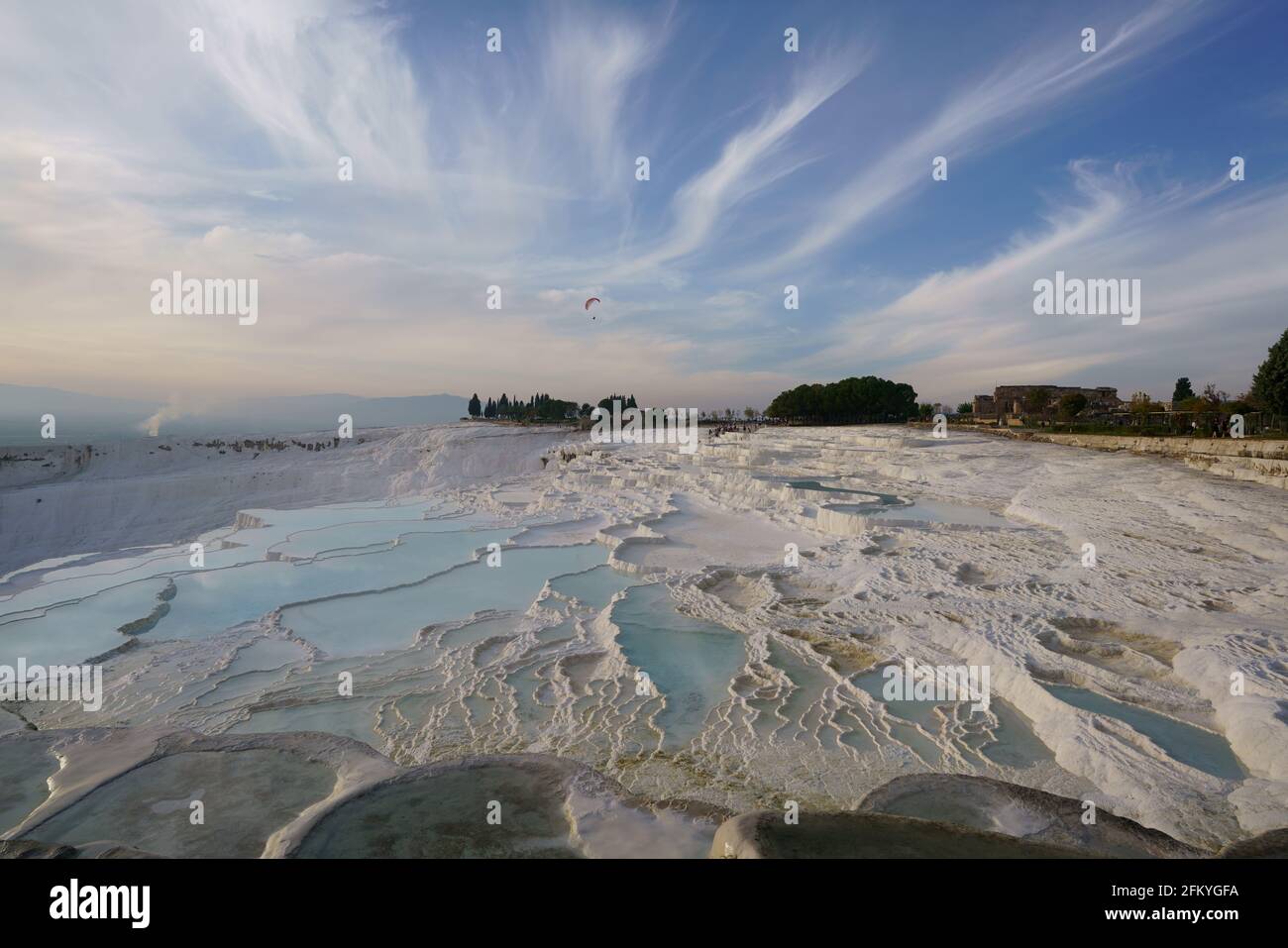 limestone travertine terraces tranquility under deep blue sky Pamukkale ...