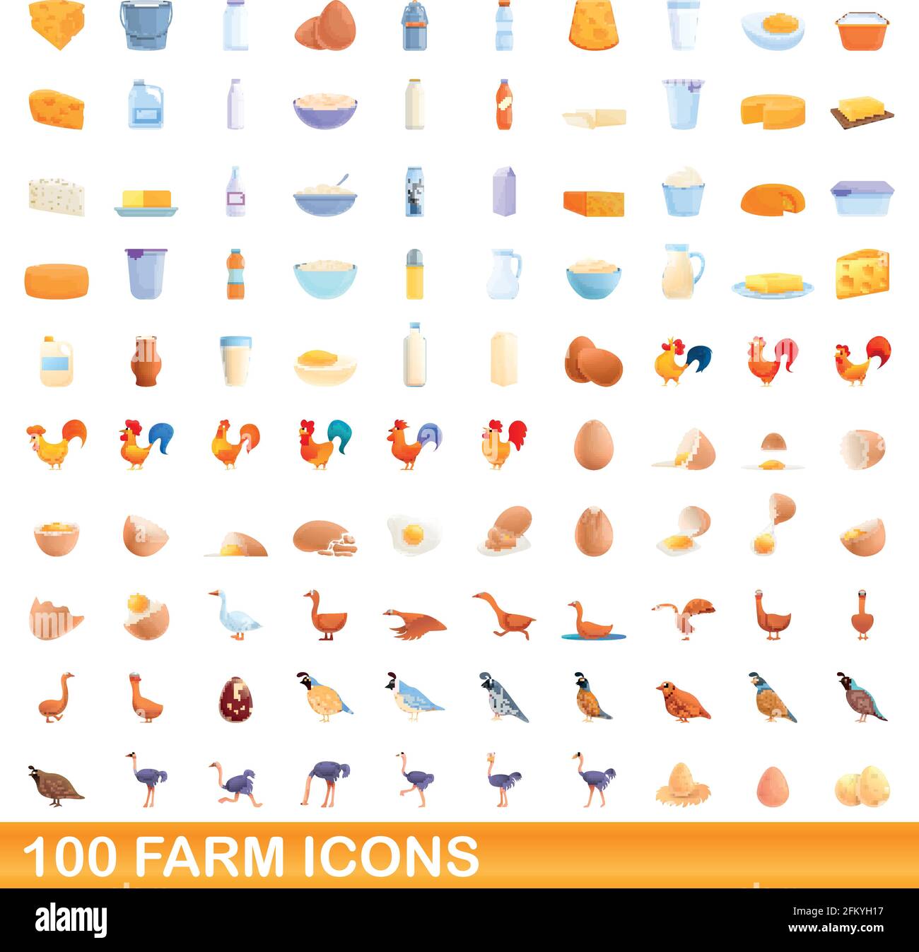 100 farm icons set. Cartoon illustration of 100 farm icons vector set ...