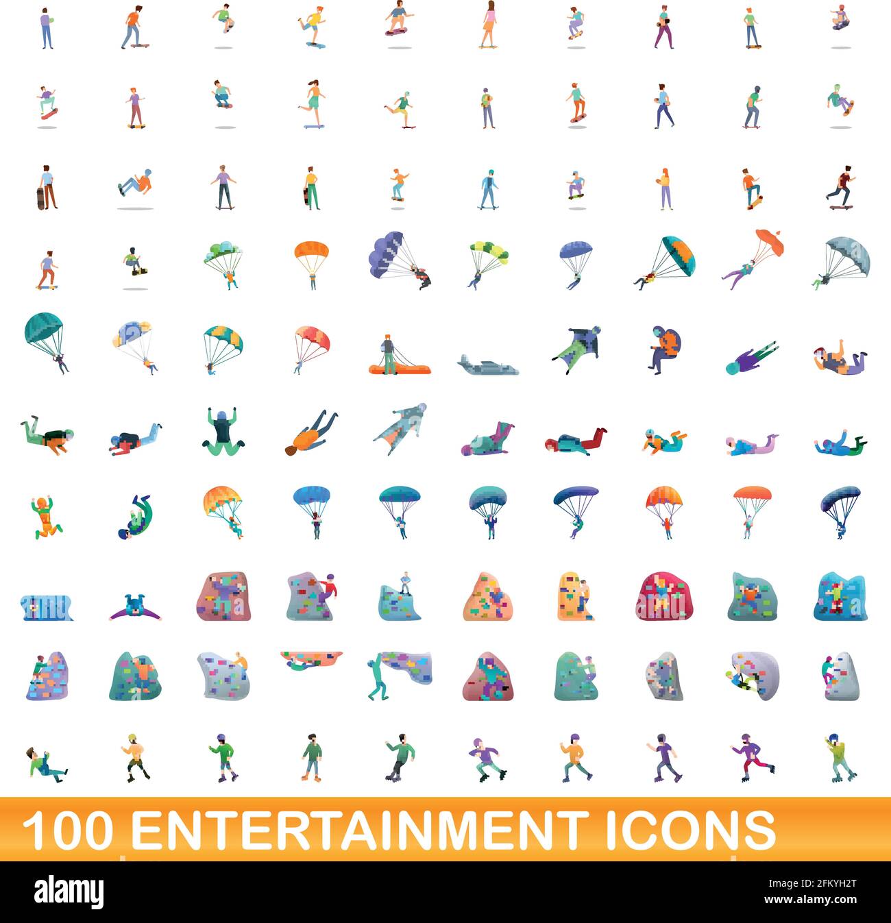 100 entertainment icons set. Cartoon illustration of 100 entertainment ...