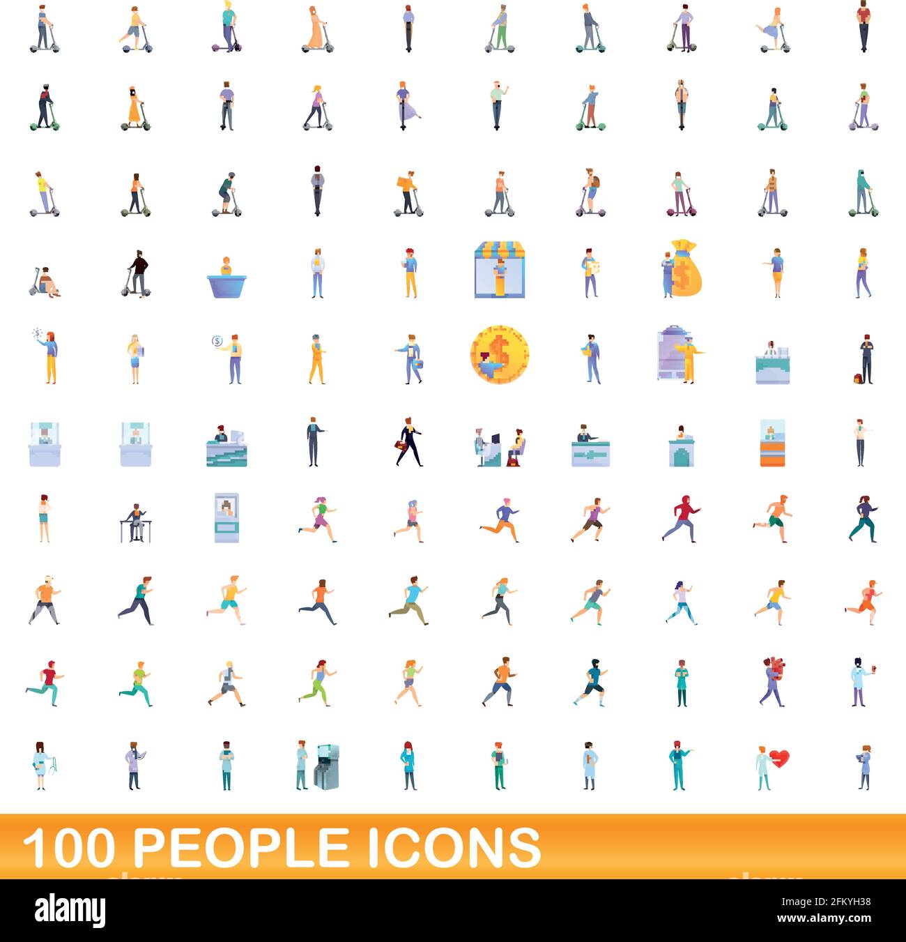 100 people icons set. Cartoon illustration of 100 people icons vector ...