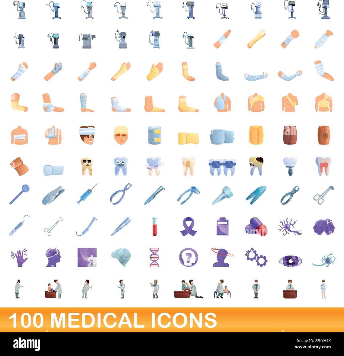 100 medical icons set. Cartoon illustration of 100 medical icons vector ...