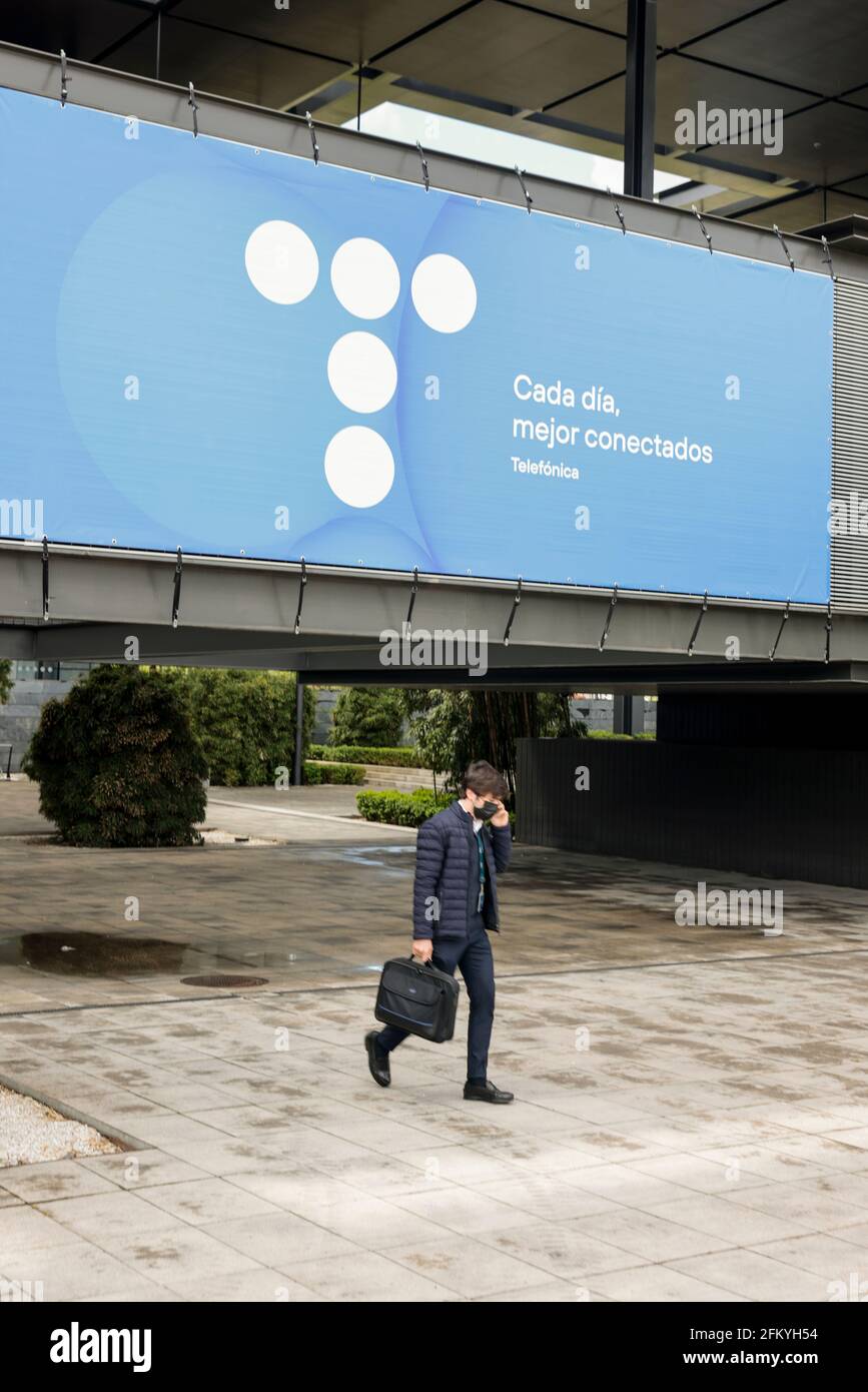 Telefónica's new logo, unveiled on April 23, 2021, is visible at the ...