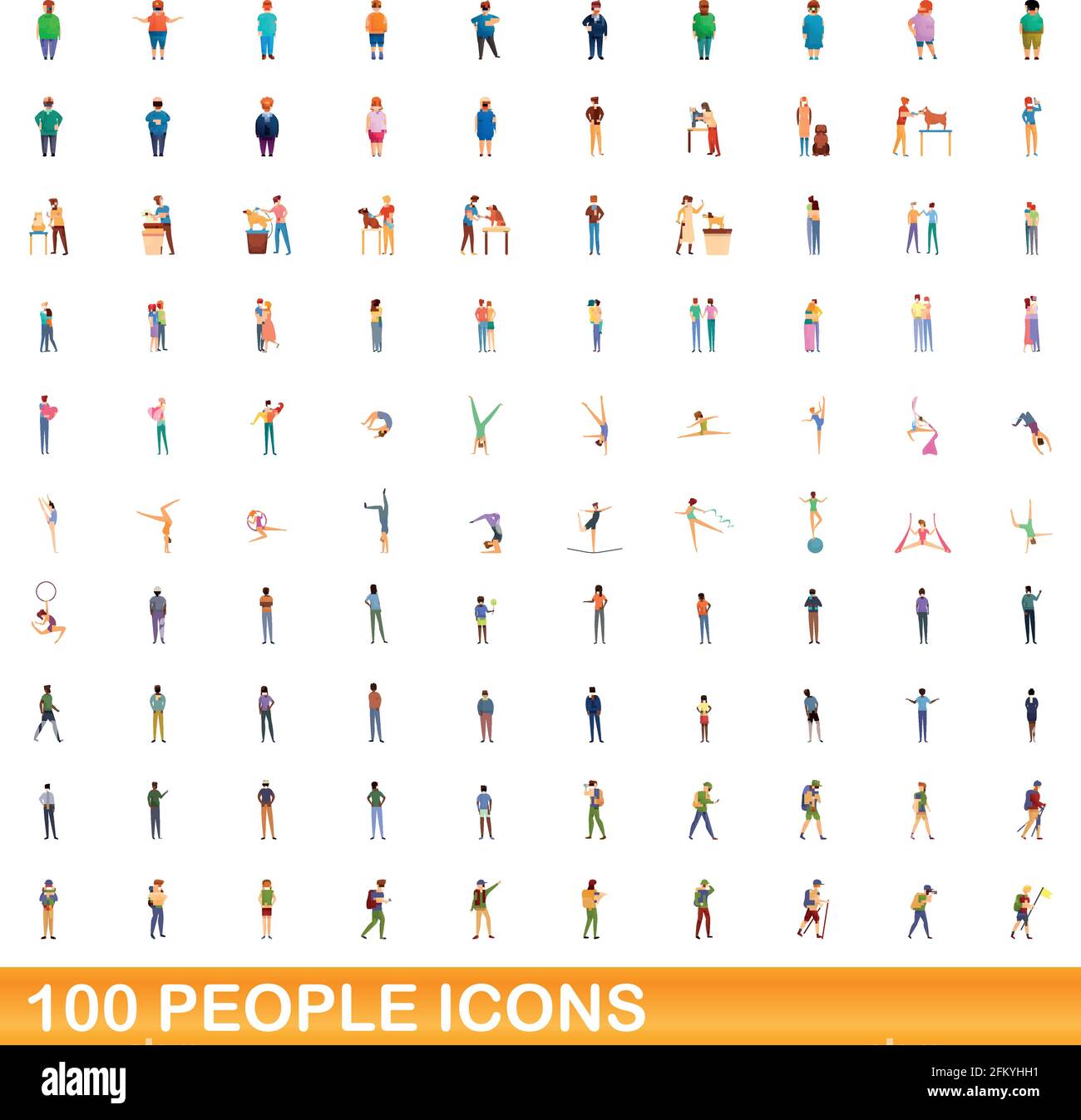 100 people icons set. Cartoon illustration of 100 people icons vector ...