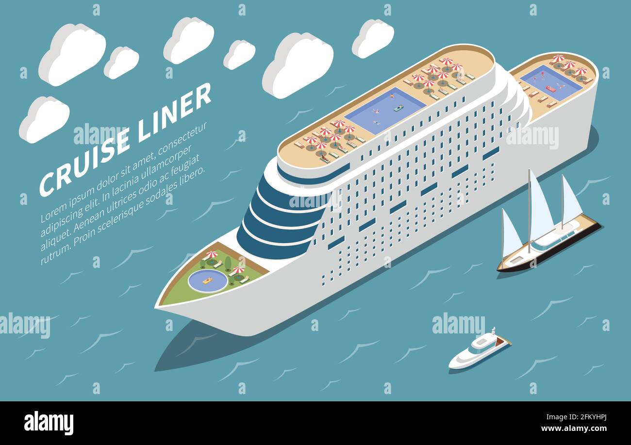 Modern luxurious ocean cruise line ship in coastal waters isometric ...