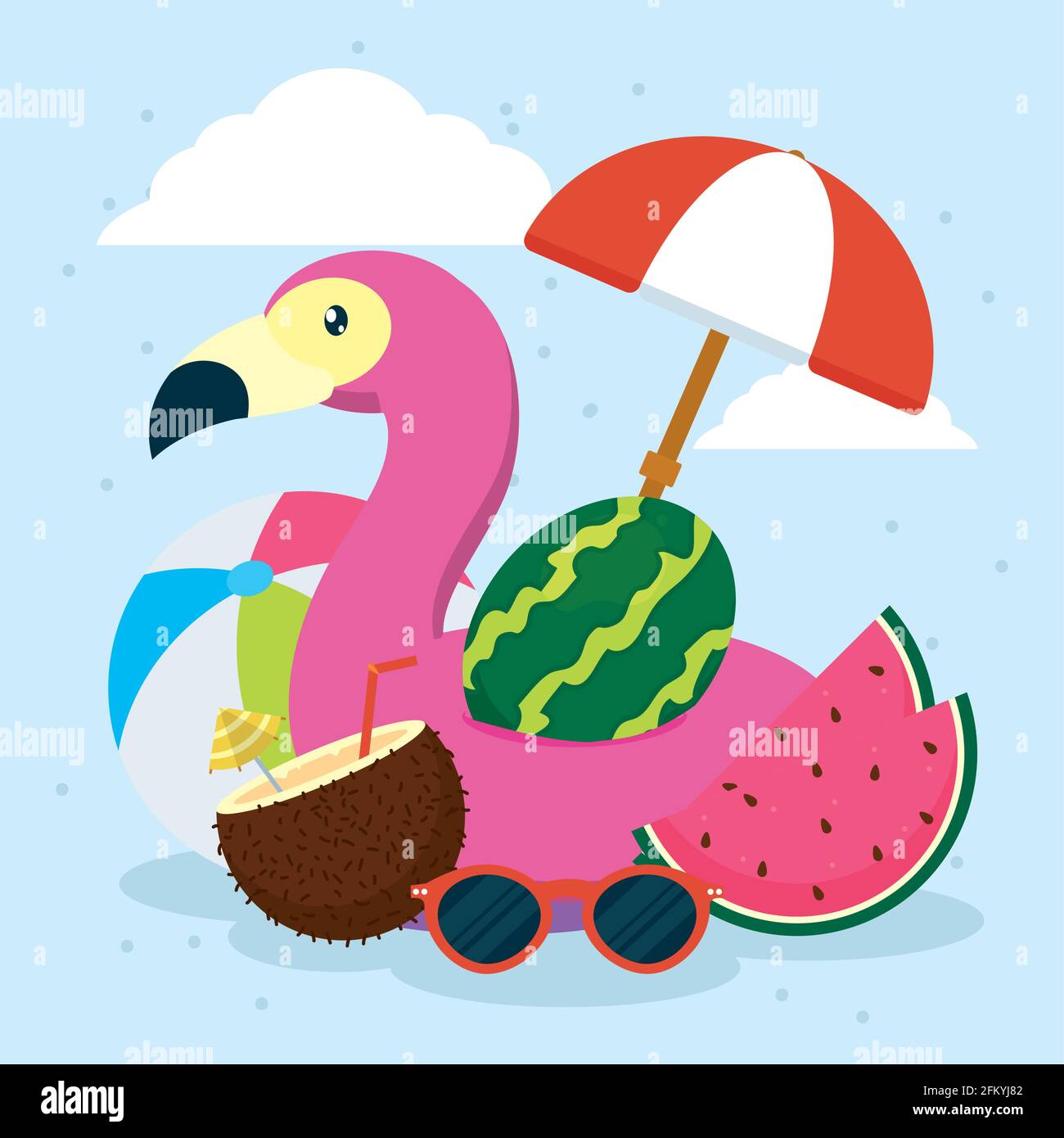 Summer flamingo float with icon set Stock Vector Image & Art - Alamy