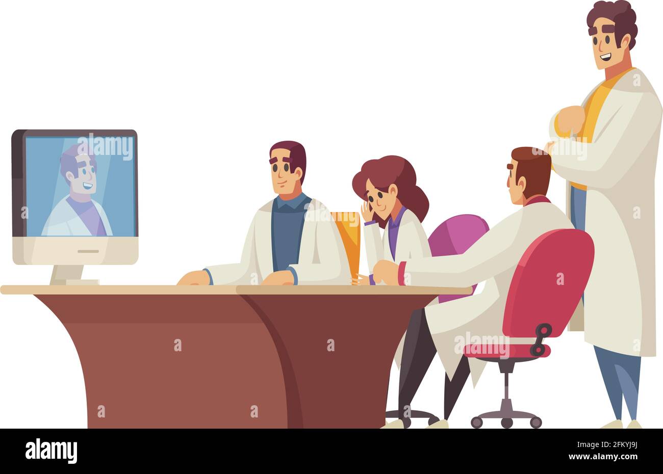 Online medical conference with group of doctors cartoon vector ...