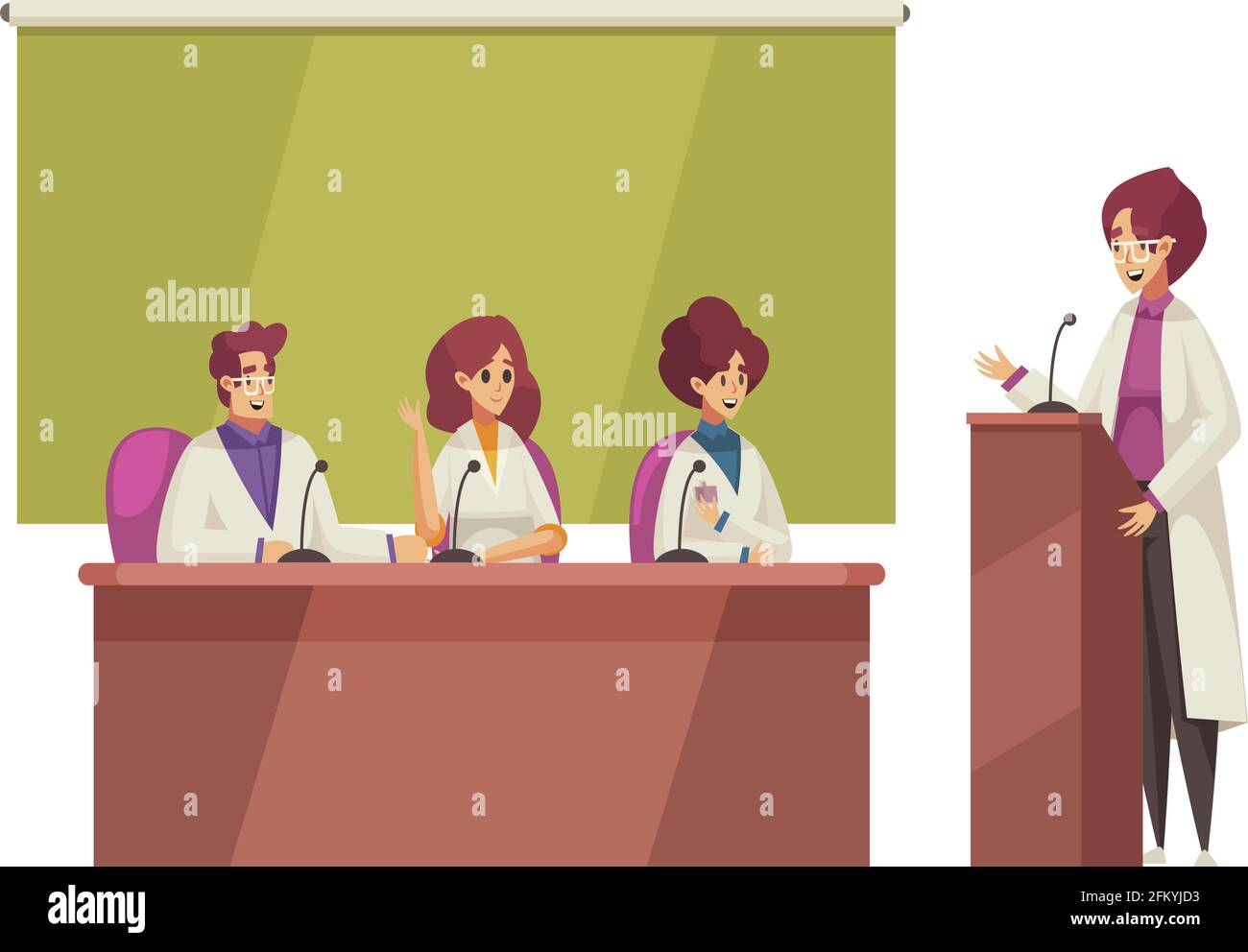 Listeners and speaker at medical conference cartoon vector illustration ...