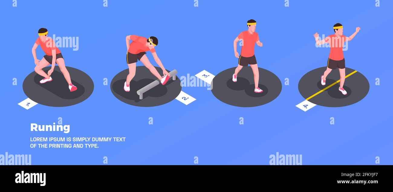 Running and training people set with fitness symbols on blue background ...