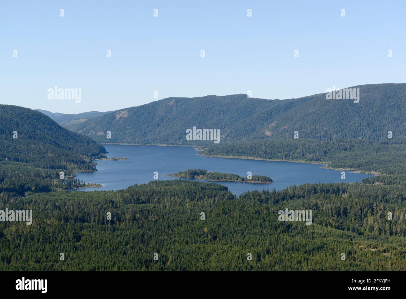 Aerial photo of the Sooke Lake Reservoir, Vancouver Island, British ...