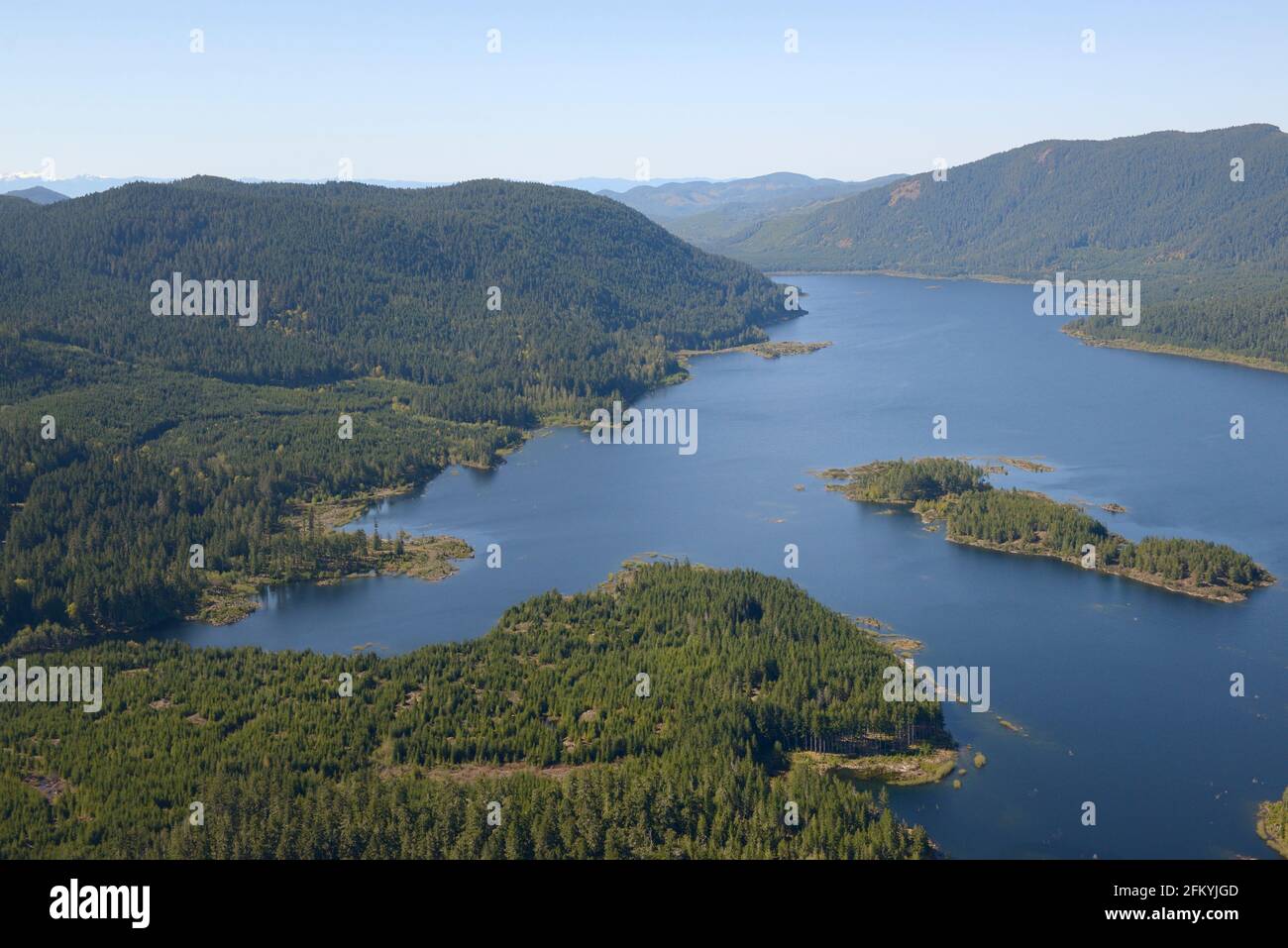 Aerial photo of the Sooke Lake Reservoir, Vancouver Island, British ...