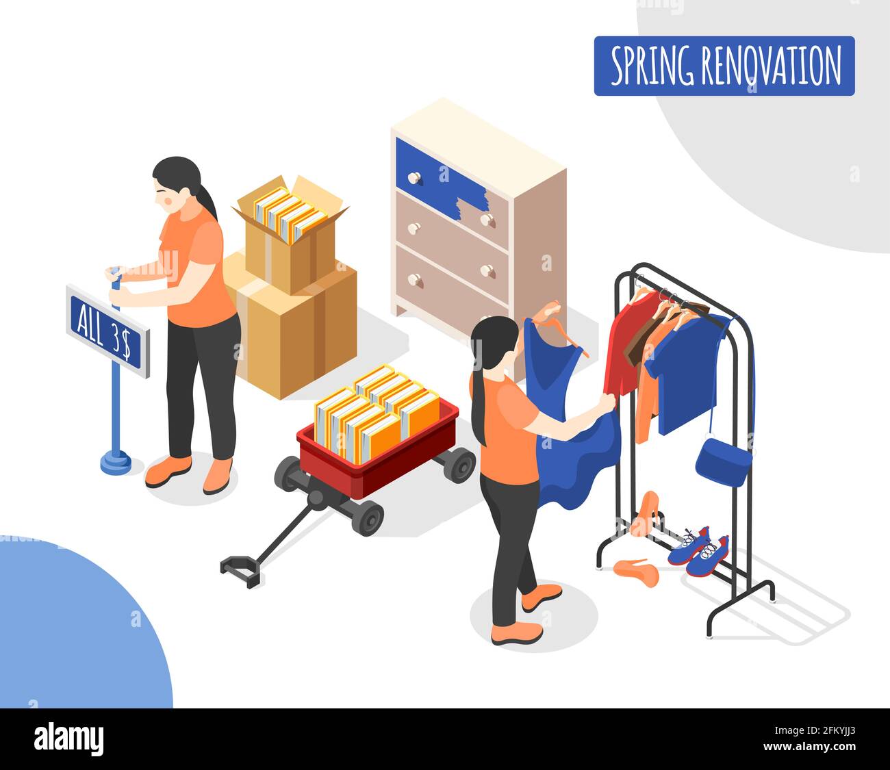Spring renovation isometric background with saleswomen updating new ...