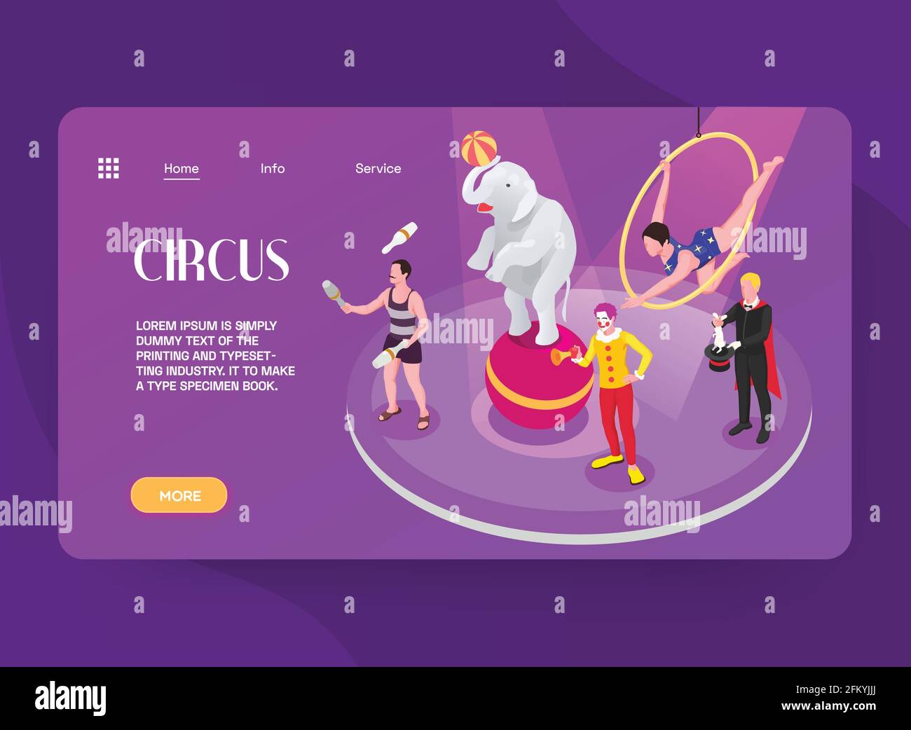 Circus isometric page design with show info and service vector ...