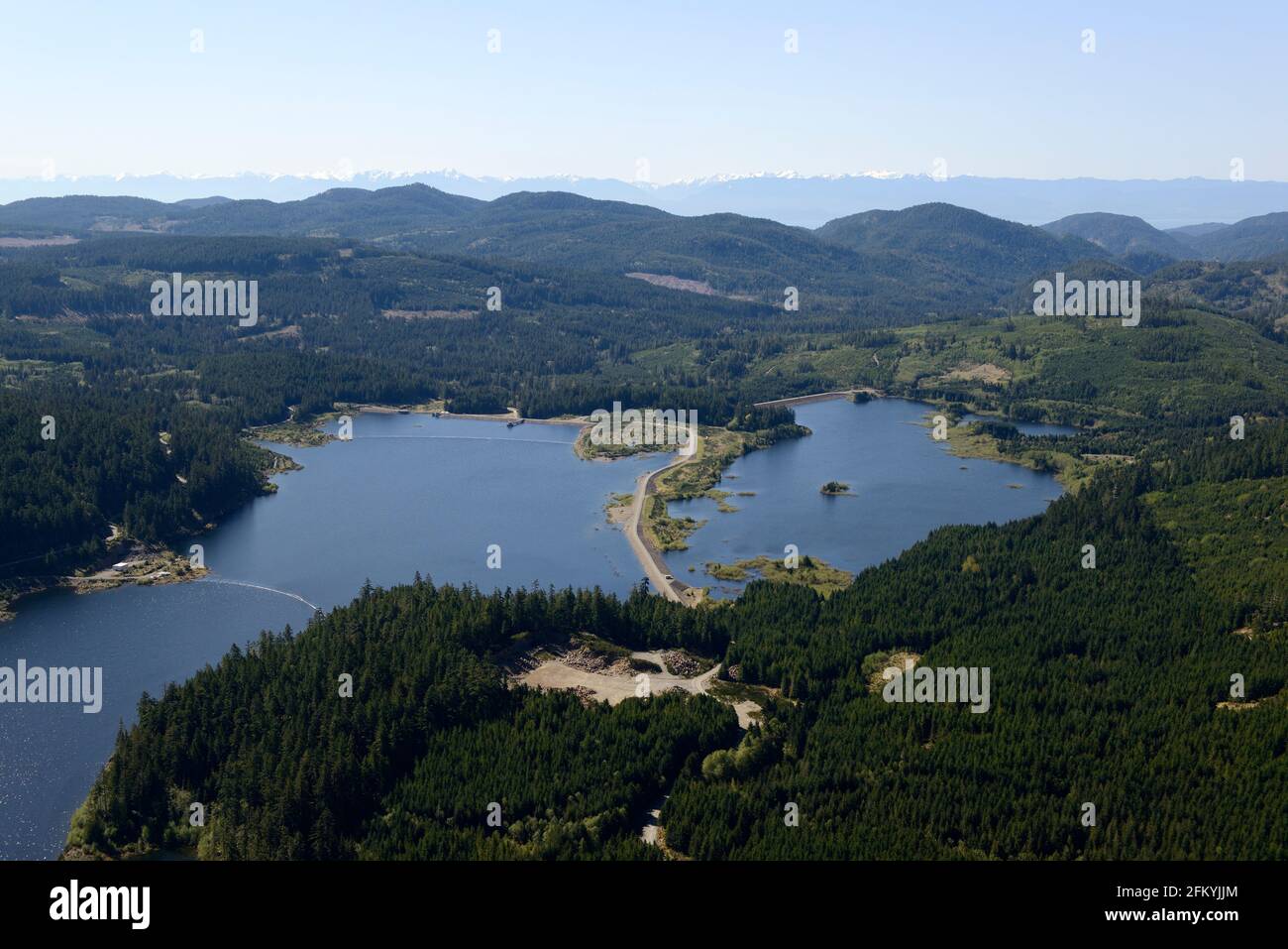 Aerial photo of the Sooke Lake Reservoir, Vancouver Island, British ...