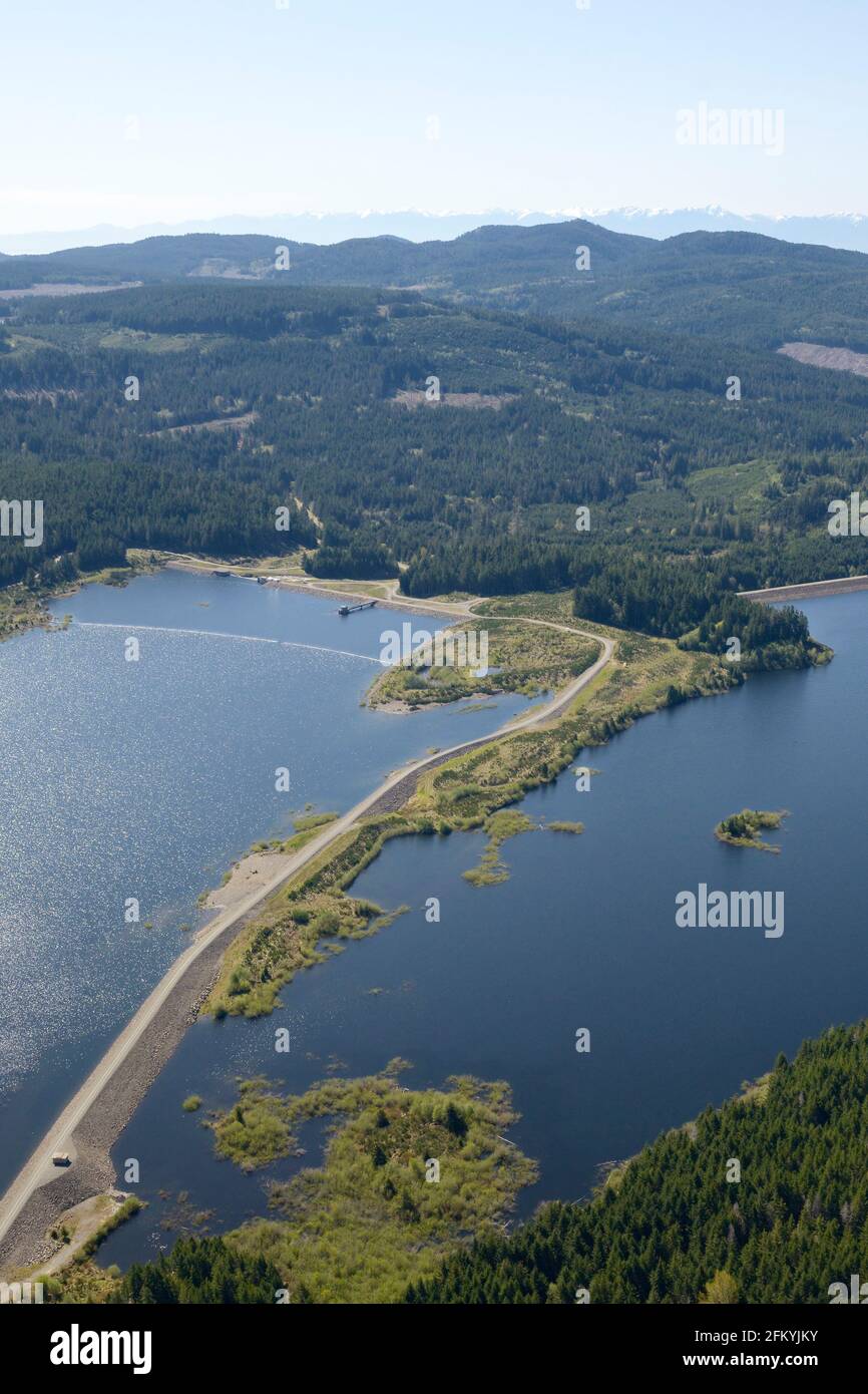 Aerial photo of the Sooke Lake Reservoir, Vancouver Island, British ...