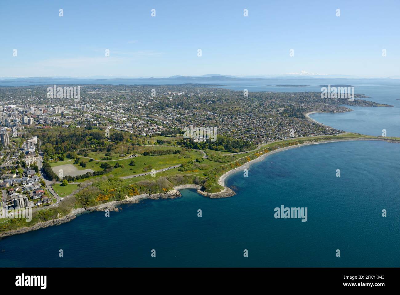 Beacon Hill Park and Dallas Road with Oak Bay in the background, Aerial ...
