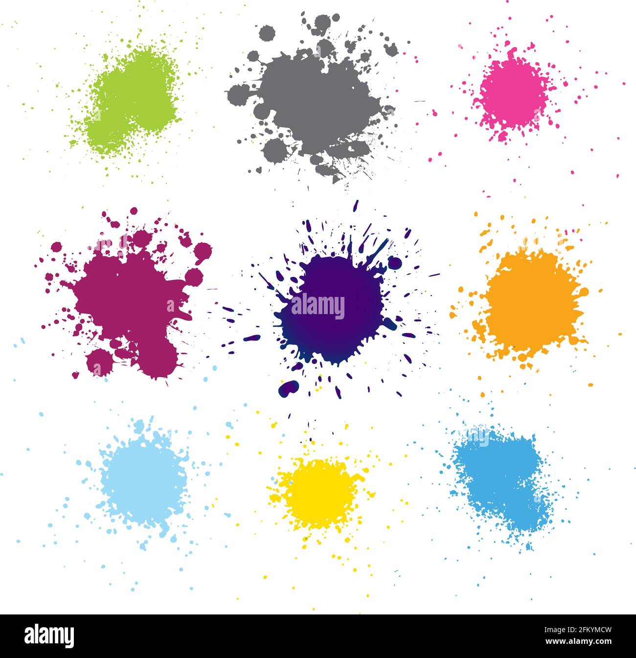 Color ink splashes. Grunge splatters. Abstract background. Grunge text ...