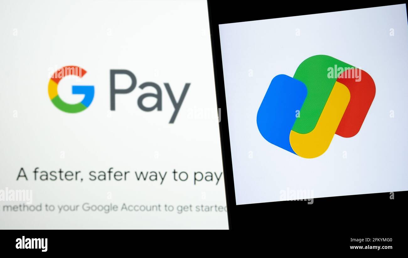 Google Pay new rebranded logo on the smartphone and G Pay website on ...