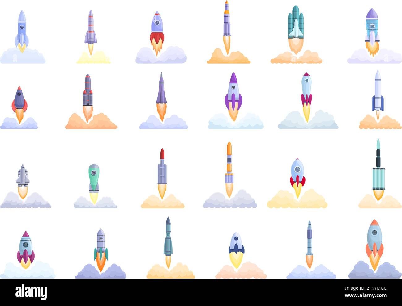 Spacecraft launch icons set. Cartoon set of spacecraft launch vector ...