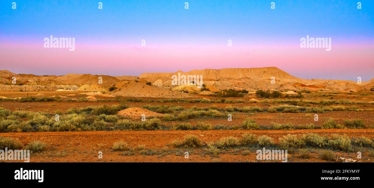 Night banner panorama of Coober Pedy opal mining town in Australia at ...