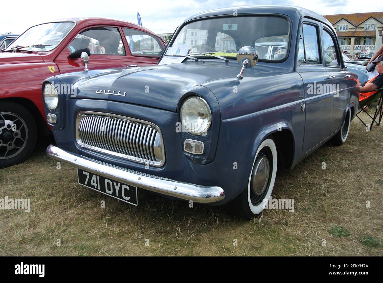 A 1959 Ford Anglia 100E parked on display at the English Riviera ...