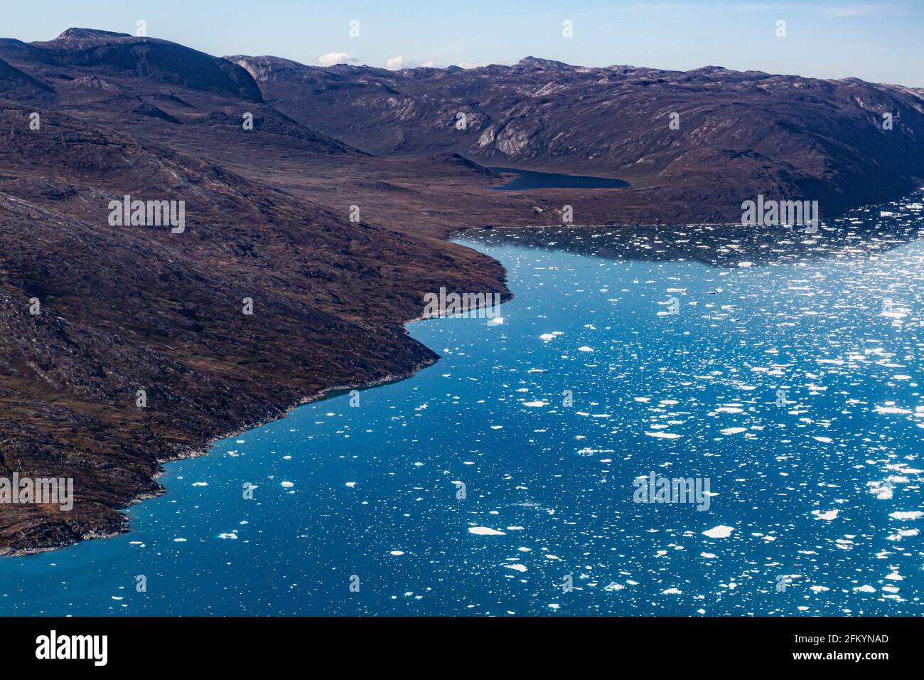Aerial view of the mountains surrounding Nuuk, or Godthåb, the Capital ...