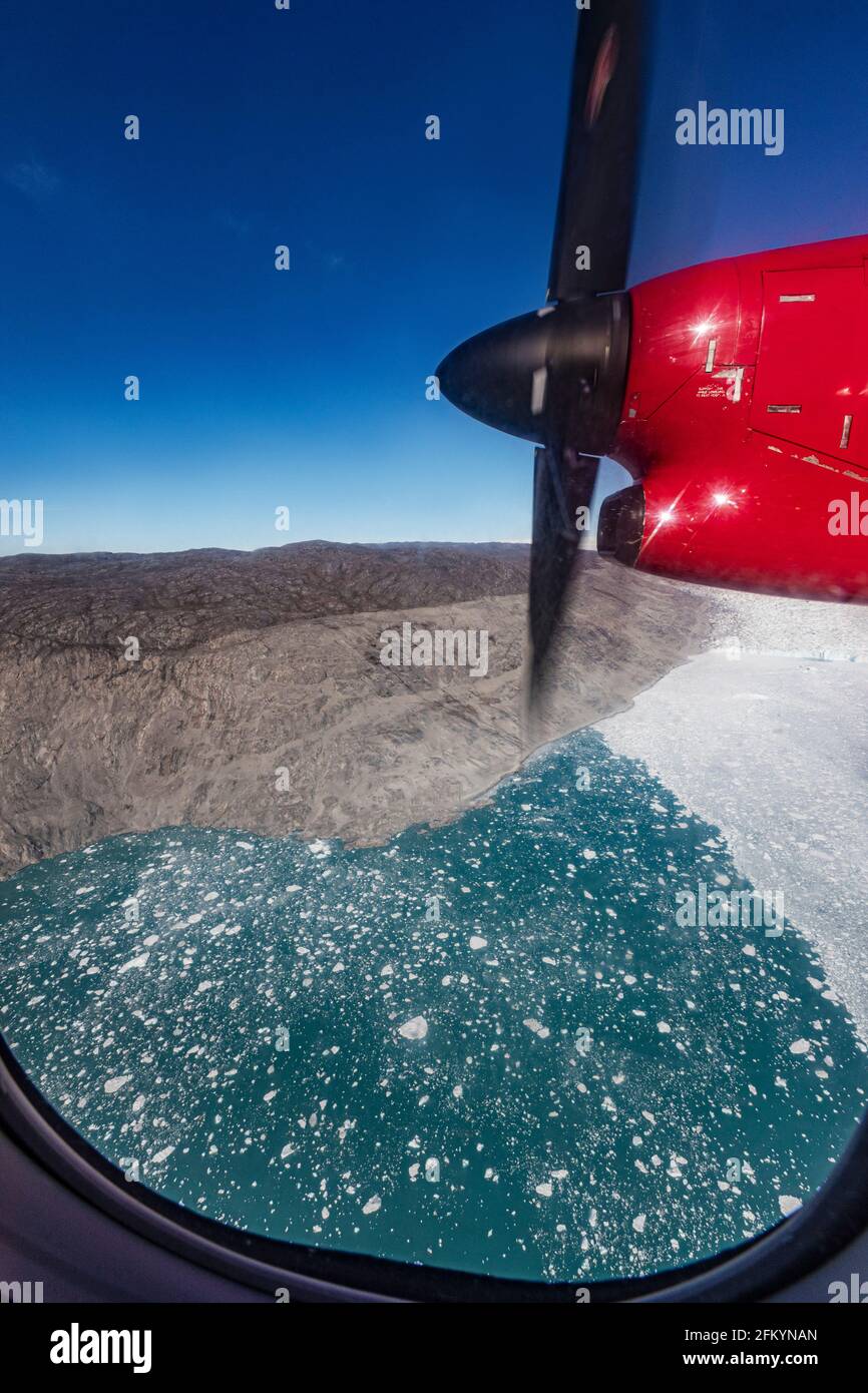 Aerial view of the glaciers surrounding Nuuk, or Godthåb, the Capital ...
