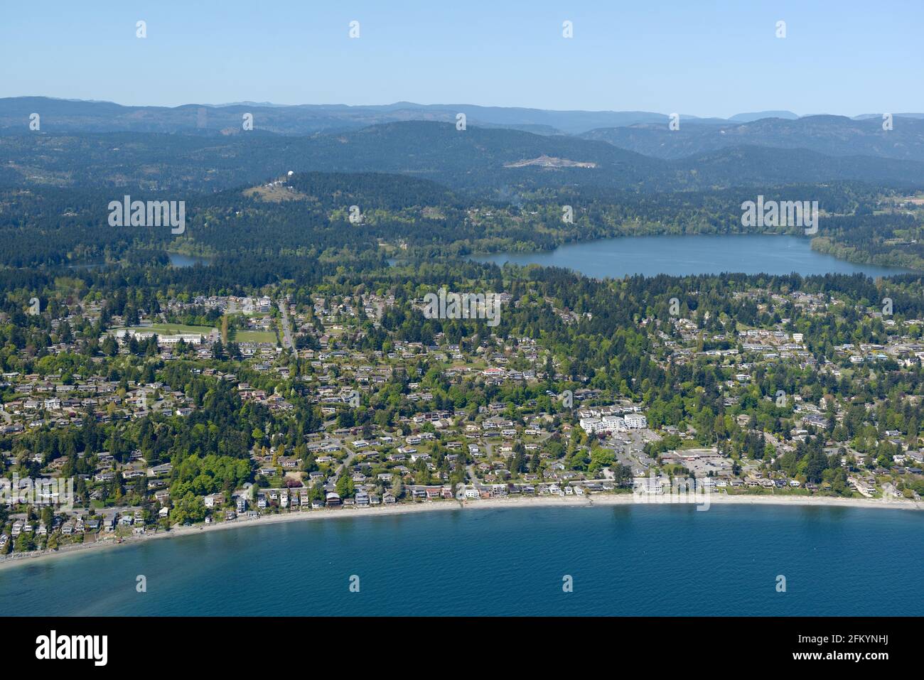 Aerial photo of Cordova Bay and Elk Lake, Saanich, Vancouver Island ...