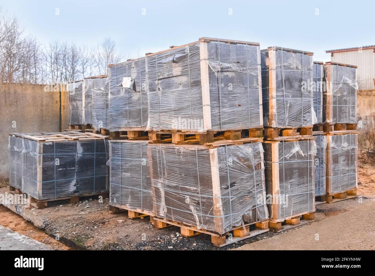 Storage in the open area of packaged industrial materials Stock Photo ...