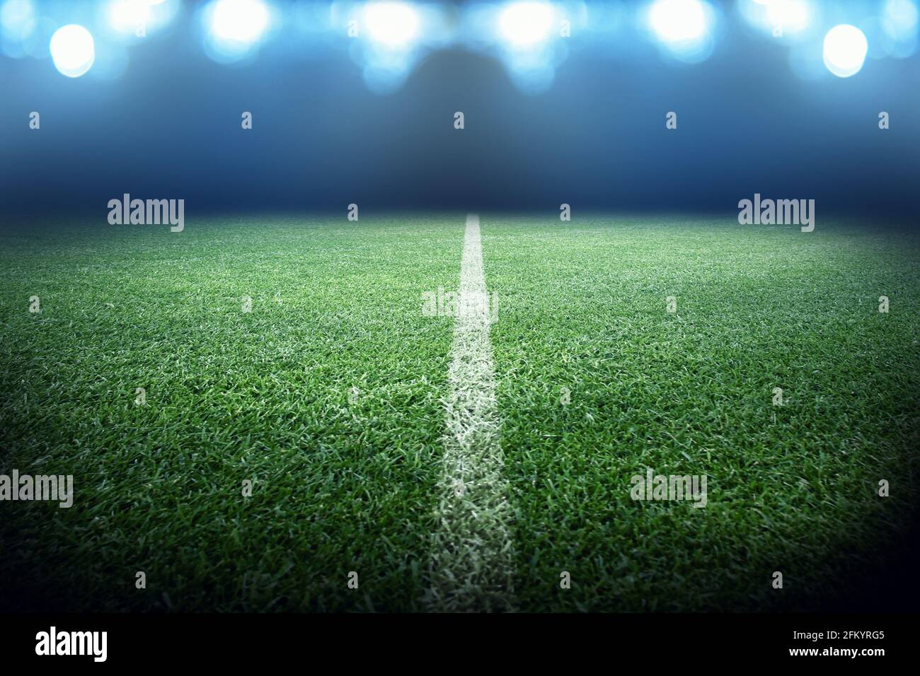 Football stadium, shiny lights, view from field. Soccer concept Stock ...