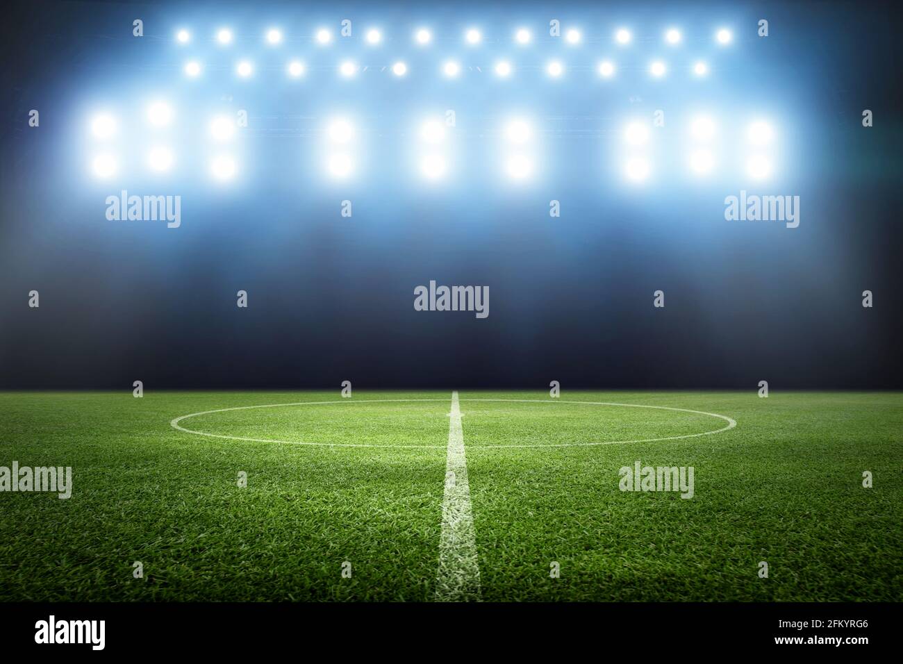 Football stadium, shiny lights, view from field. Soccer concept Stock ...